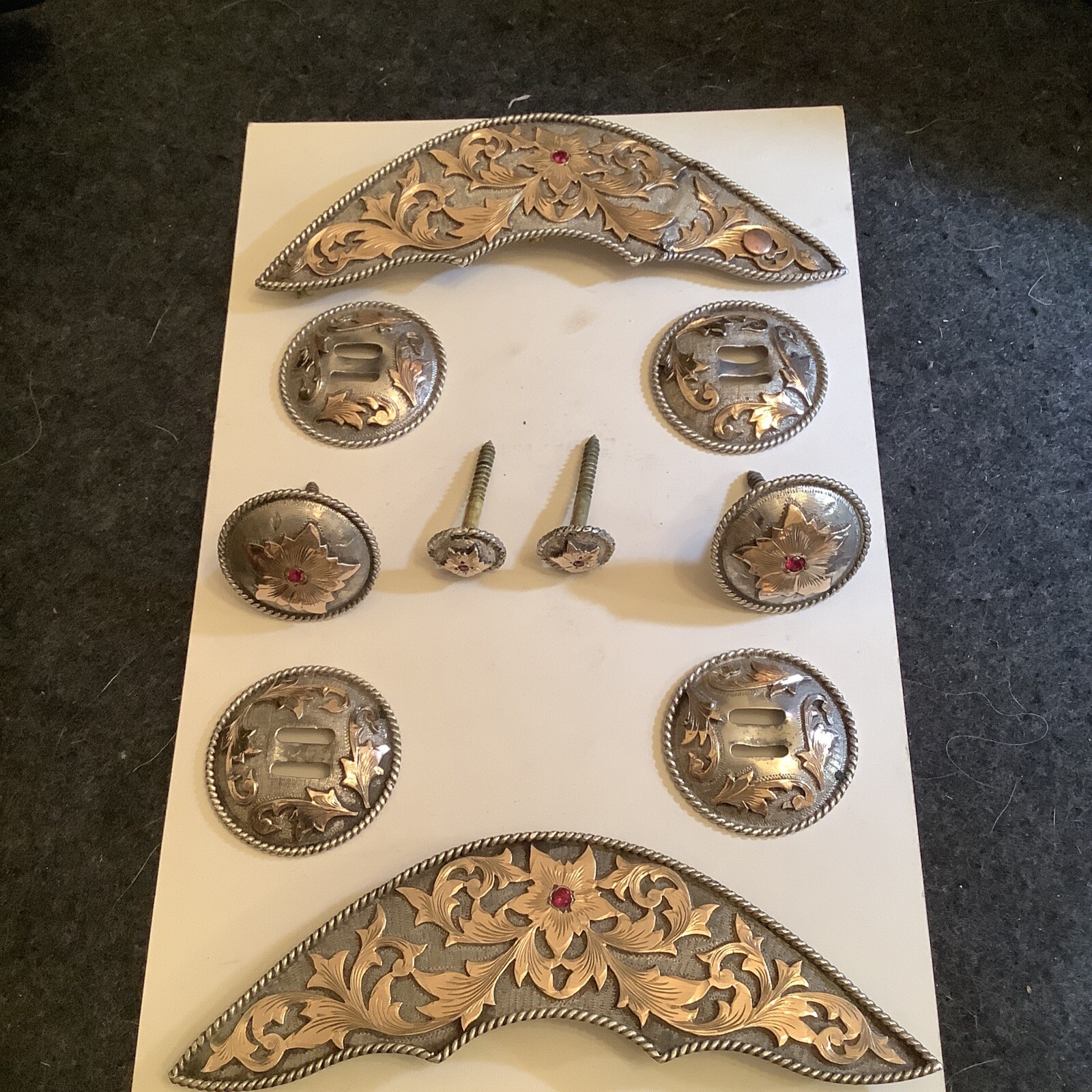 Vogt Sterling Silver & 10k Gold Equestrian Western Saddle Conchos | eBay