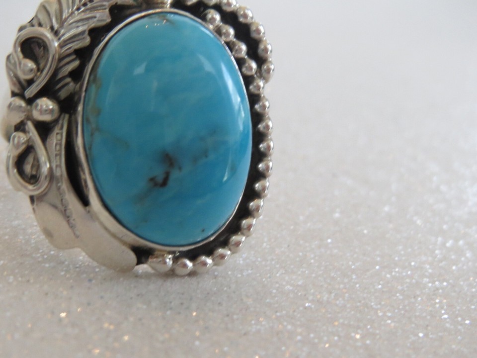 CHACO CANYON Signed R.B. Running Bear STERLING SILVER TURQUOISE RING ...