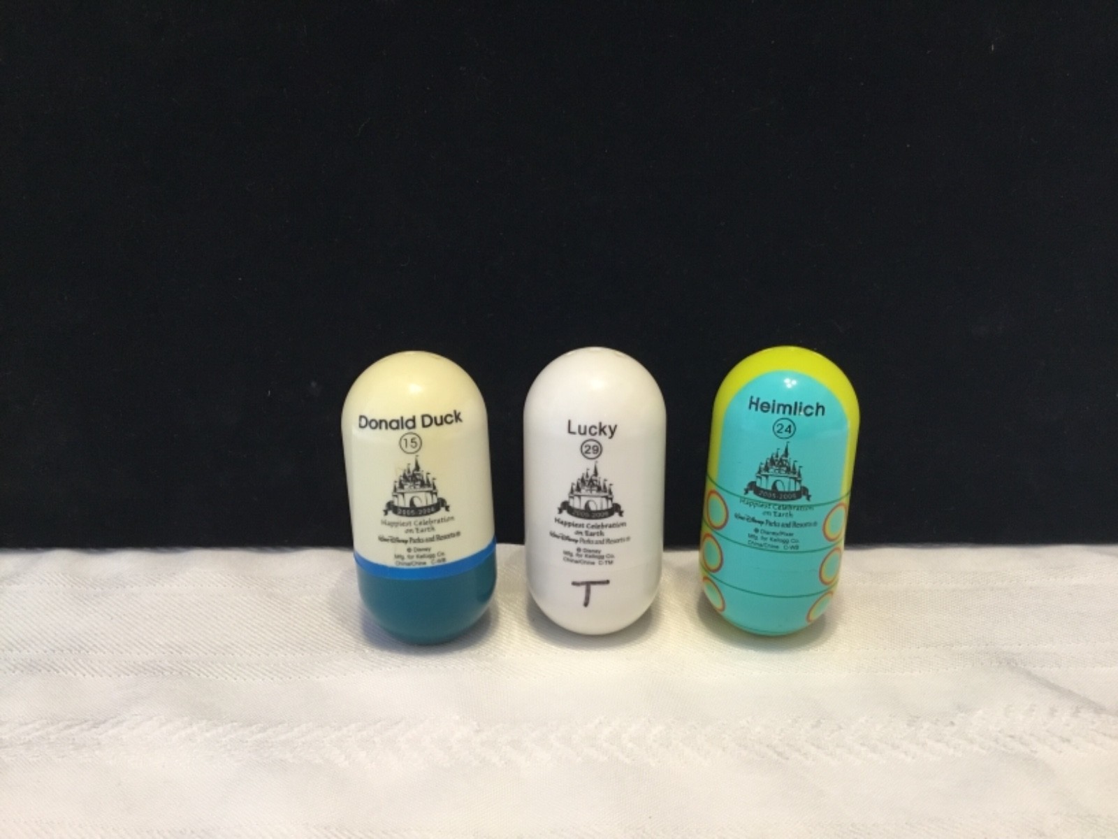 Walt Disney Kellogg Weeble wobble beans Donald #15 Heimlich #24 Lucky ...