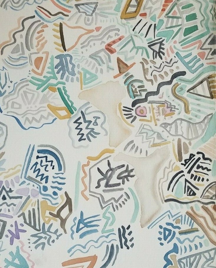 Robert Klunk (20th c. Chicago NY) Watercolor Painting, Abstract Figures ...