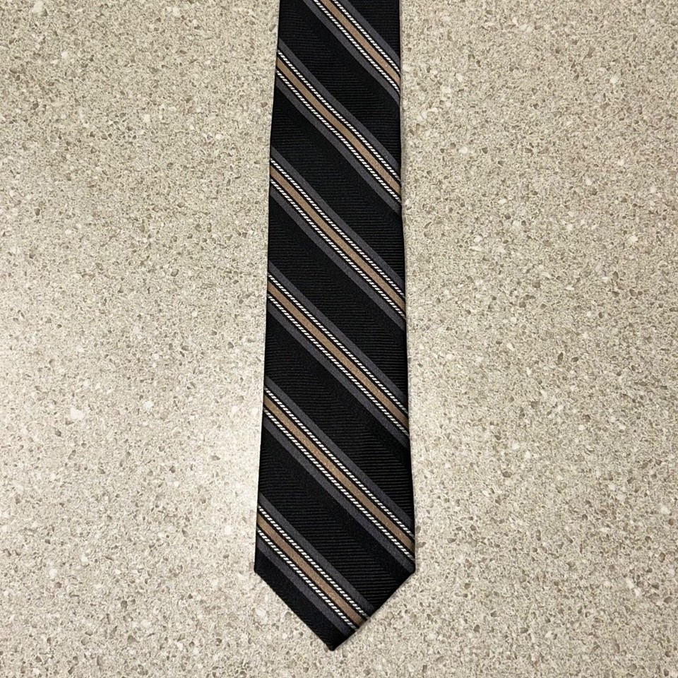 Jos A Bank Mens Necktie Heritage Collection Black Gold Silver Stripe ...