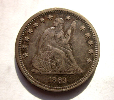 1863-P LIBERTY SEATED QUARTER 25c COIN PHILADELPHIA MINT RARE CIVIL WAR ...
