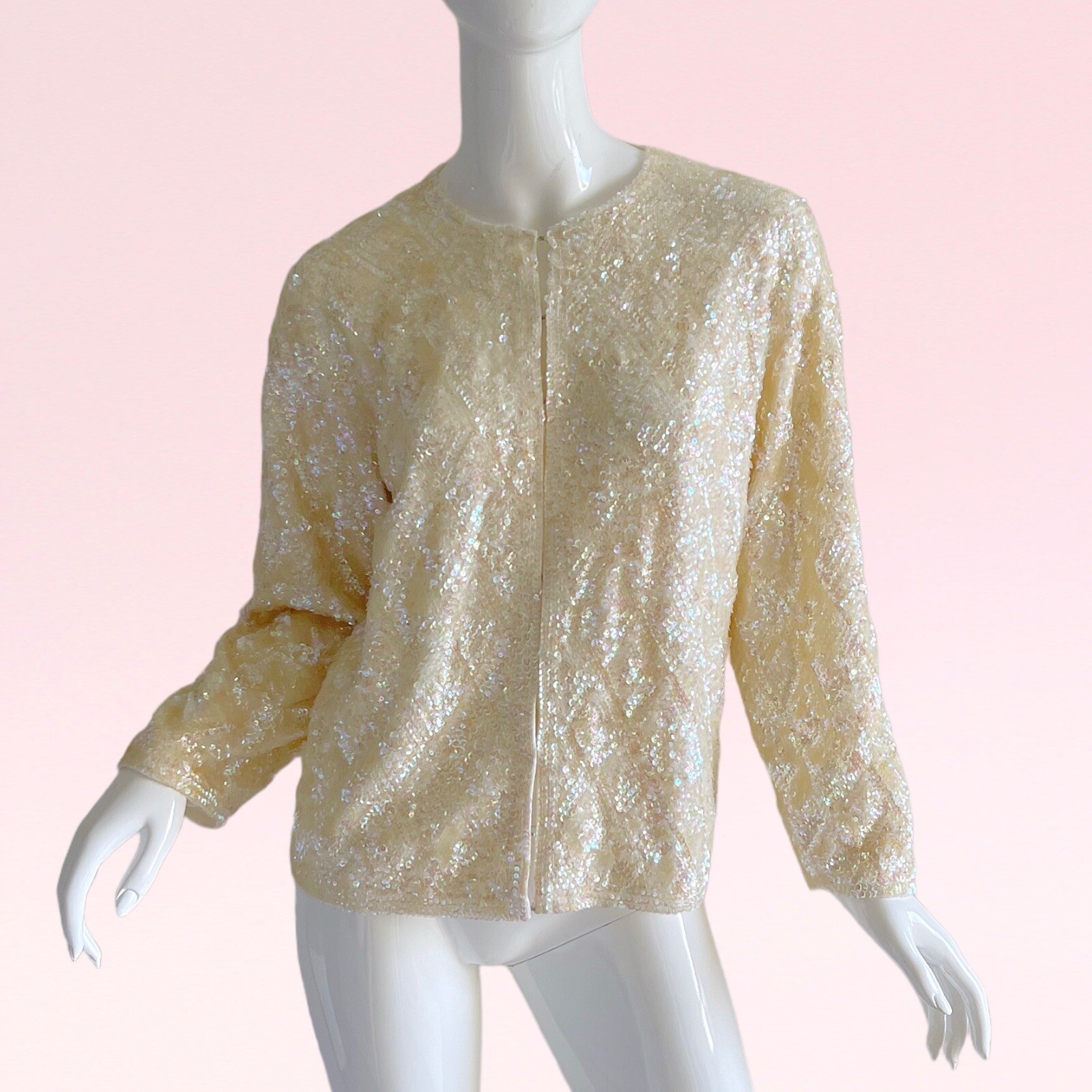 1950s 60s Vtg Sequin Gold Ivory Wool Party Holiday Ca… - Gem