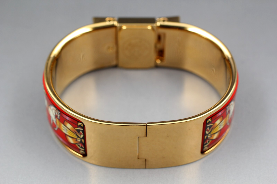 【N MINT】 Vintage HERMES LOQUET L01.201 Enamel Green Gold Tone Bangle ...