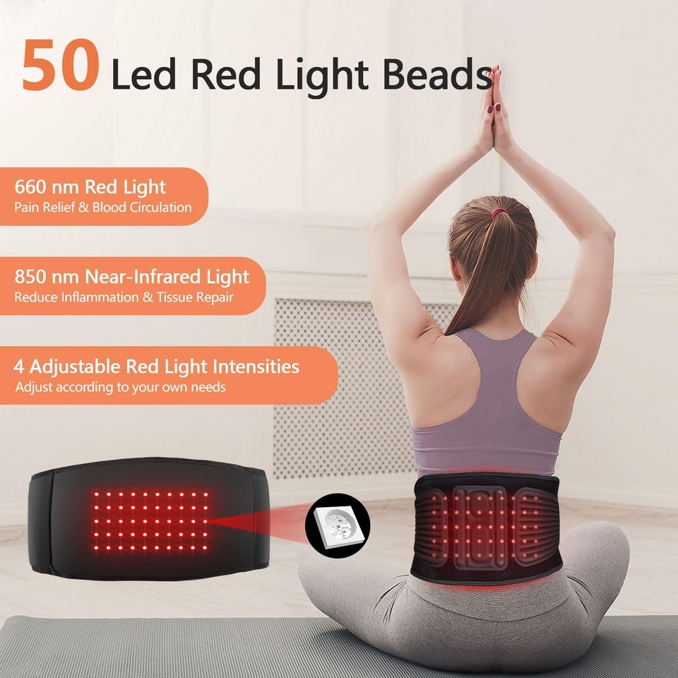 Lower Back Massager Belt with Four Modes Heating & Massage & Red Light ...