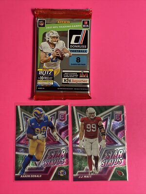 🎆 Aaron Donald JJ Watt Pink Star Status + Donruss NFL Holiday Pack Auto ...