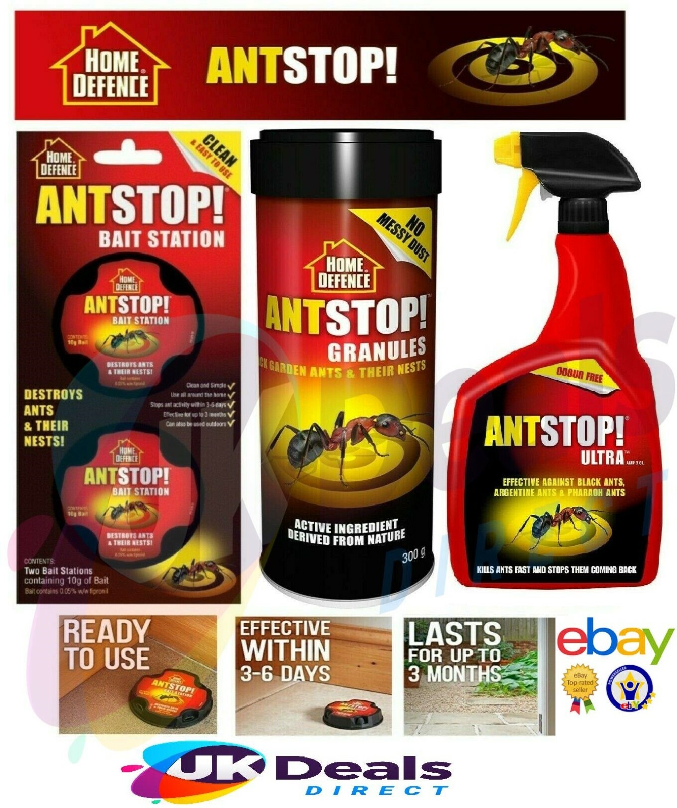Home Defence Ant Stop Bait Station, Ant Spray or Ant Granules Sold ...
