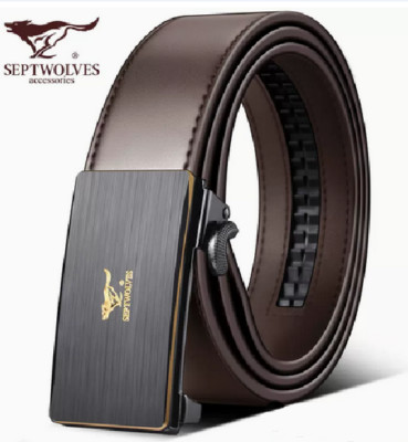 Septwolves Men waist belt genuine cow leather Auto lock Buckle brown ...