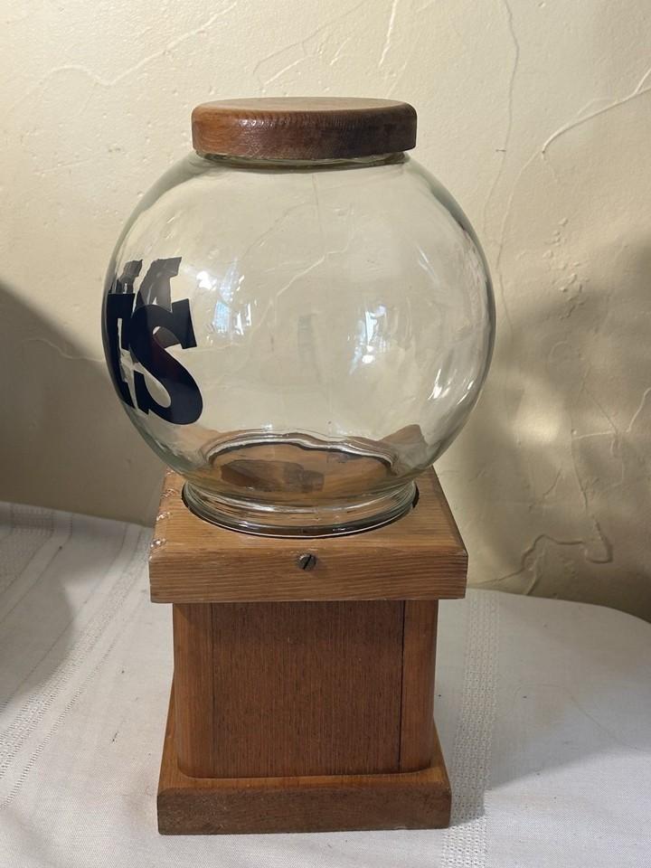 Vintage 14” Wooden Peanut “Nuts” Dispenser Glass Globe Nut/Candy ...
