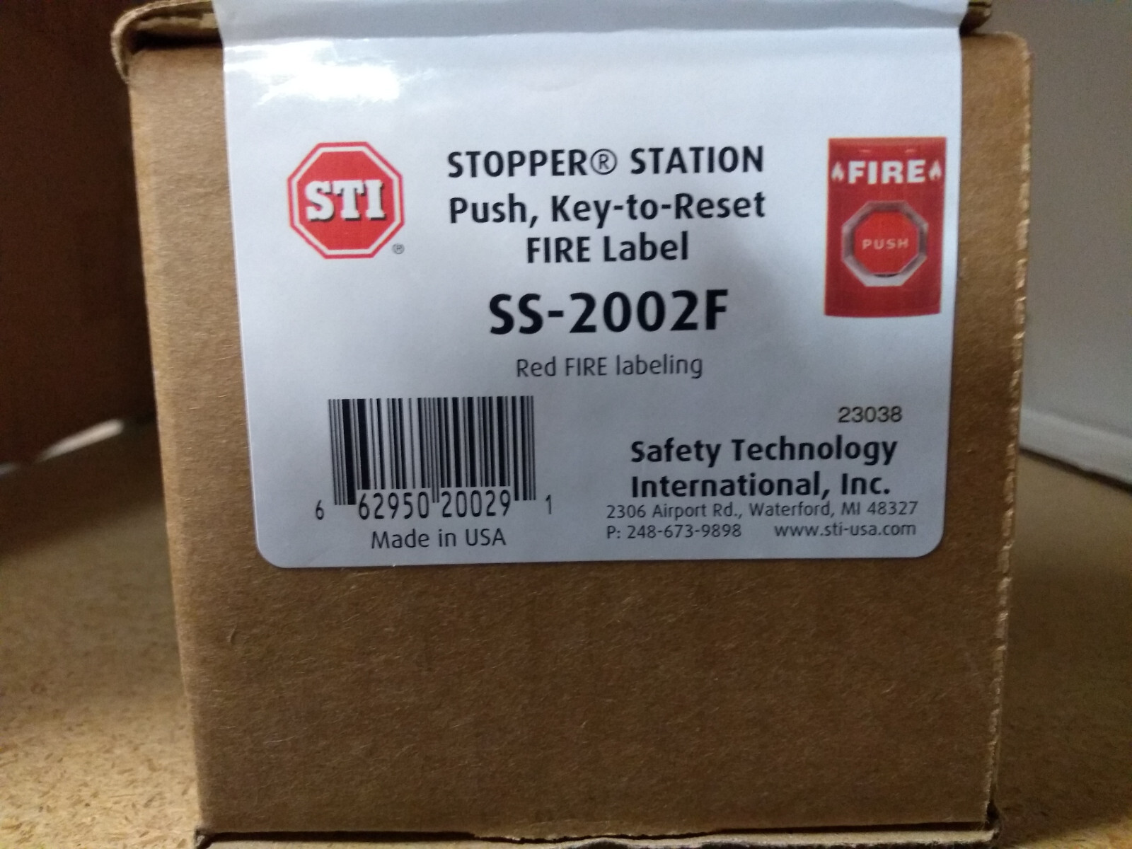 Stopper Station, Push Key-to-Reset Button, "FIRE" Label, Red, STI Model ...