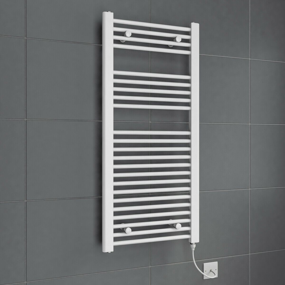 Bathroom Electric Flat Towel Rail Ladder Radiator 1100mm x 500mm White ...
