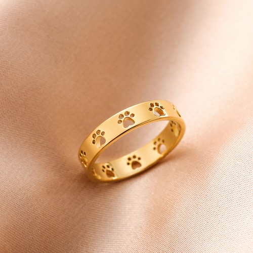Hollow Dog Cat Paw Rings for Women Footprint Band Ring Stainless Steel ...