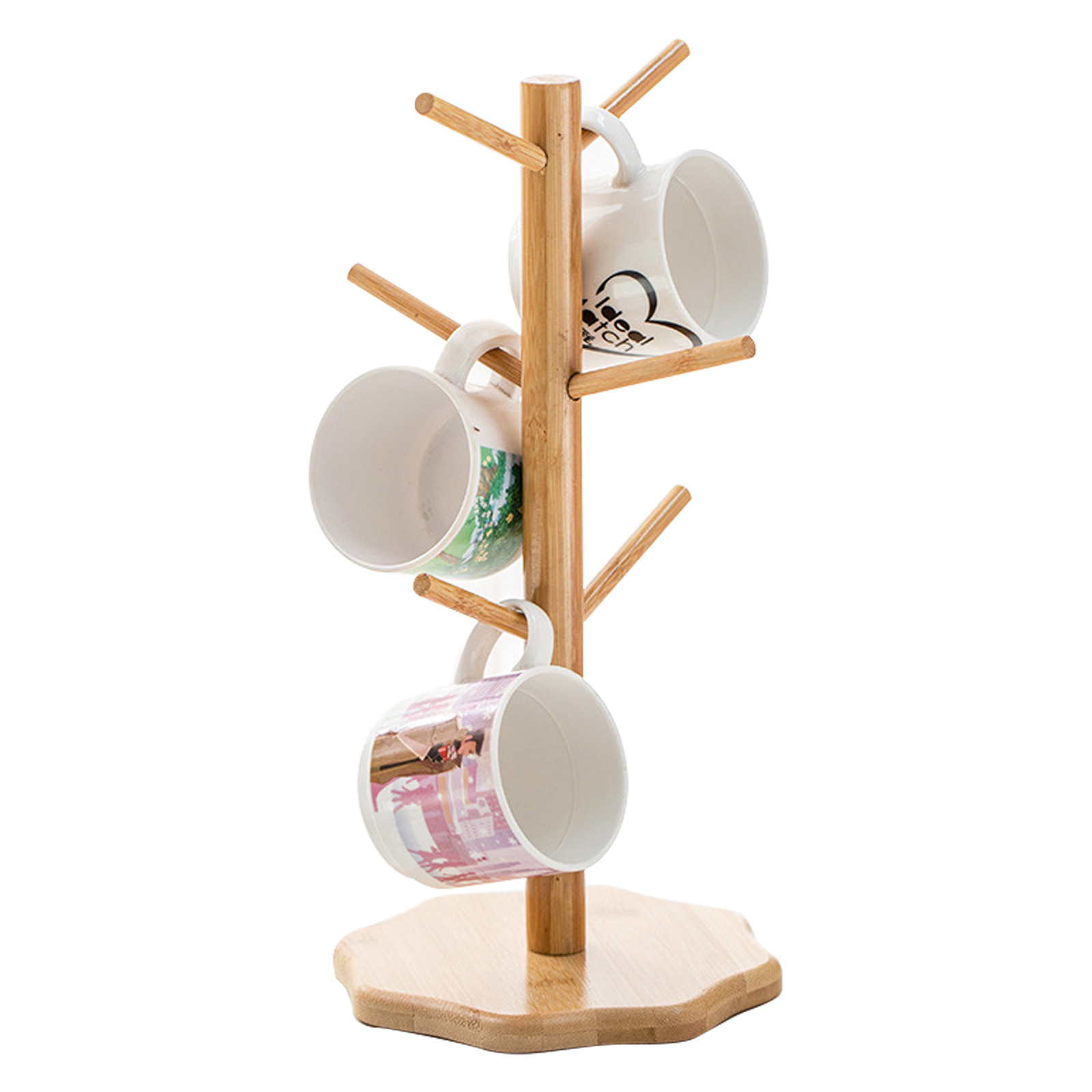 With 6 Hooks Display Tidy Bamboo Warmth Kitchen Home Decor Tree Shape ...