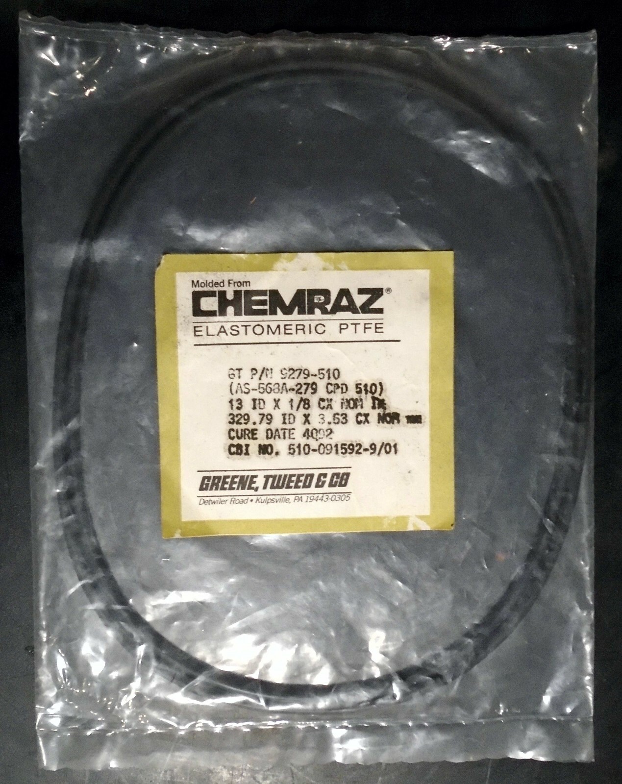 1 Chemraz Greene Tweed Perfluoroelastomer O-Ring AS-568A size 279 Comp ...