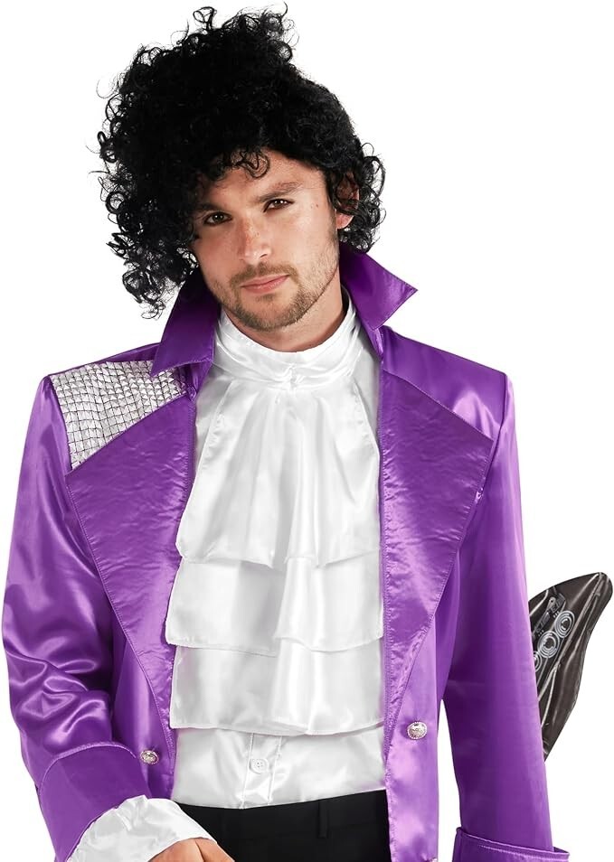 Men`s Prince Costume Adult Purple Rain Pop Star Jacket Wig Guitar ...
