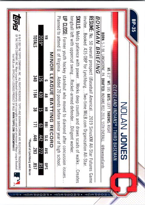 2021 Bowman #BP-35 Nolan Jones Prospects | eBay