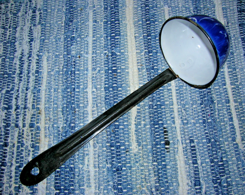 Vintage Graniteware Enamelware Cobalt Blue Swirl Dipper Ladle 11" w/ 3 ...