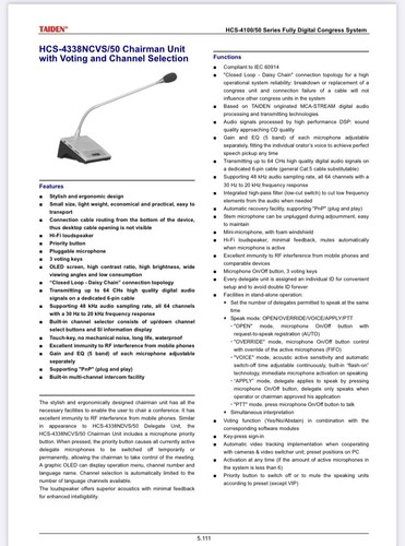 TAIDEN MICROPHONE HCS-4338NCVS Chairman Unit with Voting and Channel ...