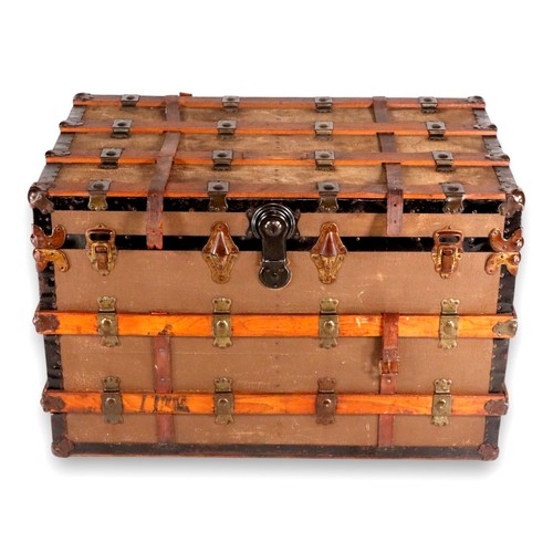 Flat Top Steamer Trunk Coffee Table Pirate Chest Brown Canvas Antique ...