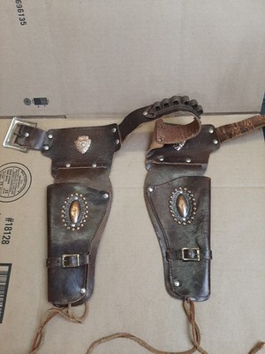 Vintage Kids Western Leather Toy Gun Belt Cowboy Holster - 1950s - Used ...