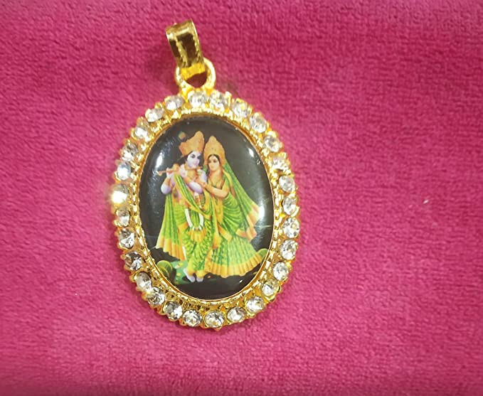 Brass Stone Studded Radha Krishan Locket Radha Krishna Pendant Flute ...