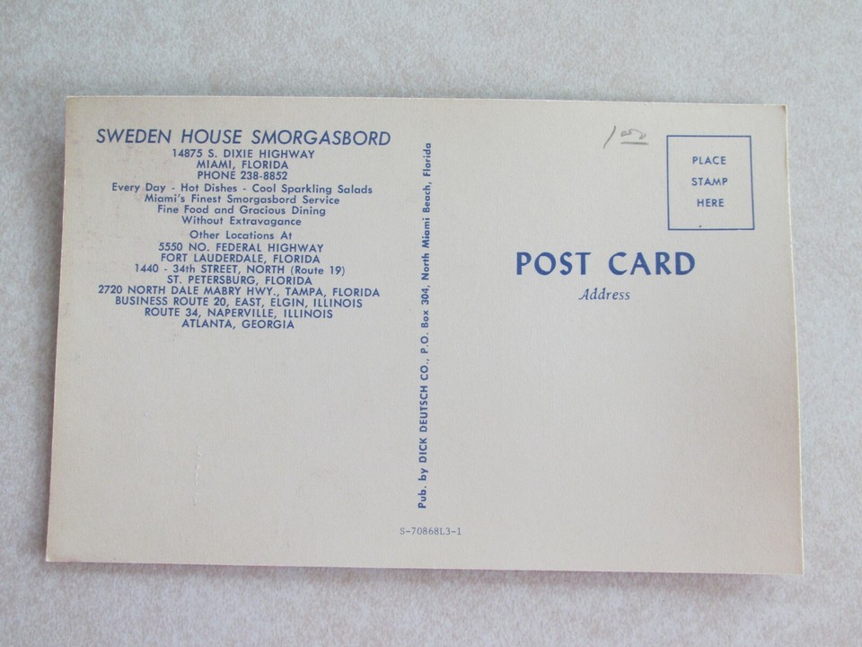 J2427 Postcard Sweden House Smorgasbord Miami Florida FL restaurant | eBay