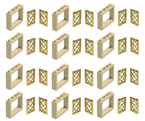 ☀️LEGO NEW 12x TAN 1x4x3 WINDOWS w Gold Lattice Pane Panel TOWN CITY ...