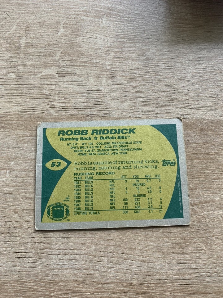 1989 TOPPS ROBB RIDDICK #53 BUFFALO BILLS | eBay