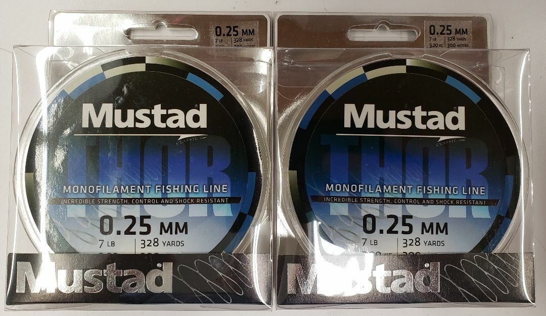 2 PK- Mustad Thor Mono Fishing Line 7# Test Green 300 Meters 328 Yds ...