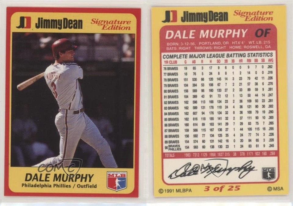 1991 Jimmy Dean Signature Edition Food Issue Dale Murphy #3 7j0 | eBay