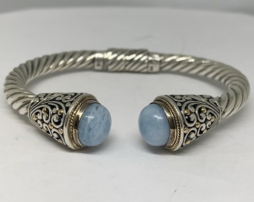 Samuel B Benham Sterling Silver 18k Gold Blue Chalcedony Cable Bracelet ...