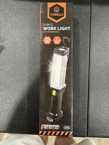 Torelli 3-in-1 Work Light with Power Bank 1000 Lumens USB Rechargeable ...