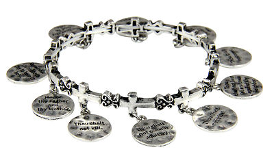 4030261 10 Commandments Charm Stretch Bracelet Link Ten Scripture Verse ...