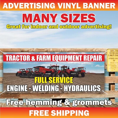 TRACTOR FARM EQUIPMENT Advertising Banner Vinyl Sign REPAIR SERVICE ...