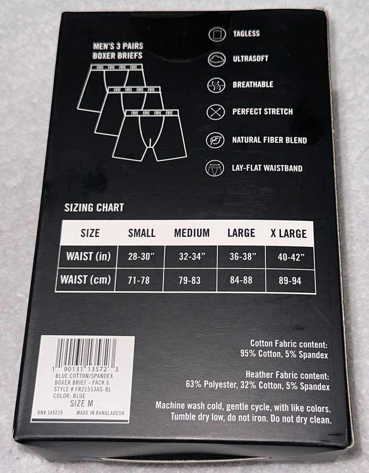 FRYE 3 Pk Stretch Cotton Black Denim Blue Ivory Boxer Briefs Underwear ...