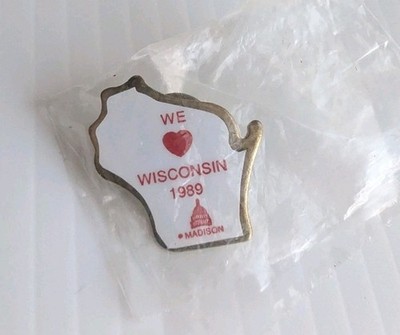 Vintage "We Love Wisconsin" Madison 1989 White & Red Enamel Pin New Old ...