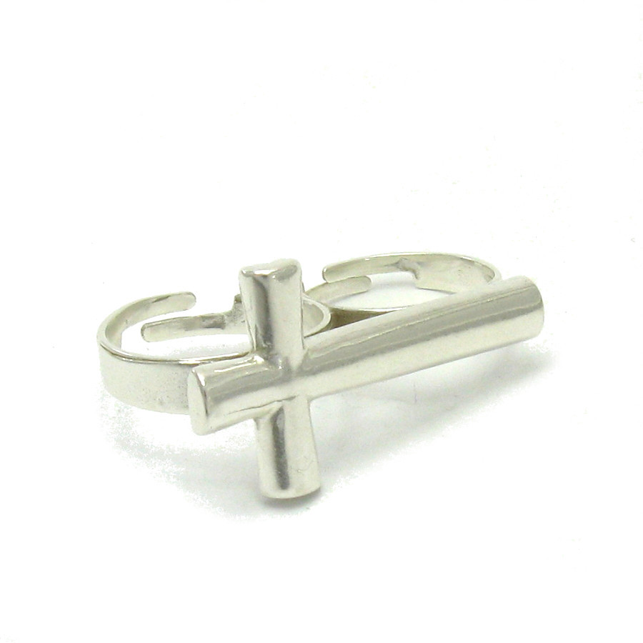 Stylish Sterling Silver Ring For Two Fingers Solid 925 Cross Adjustable ...