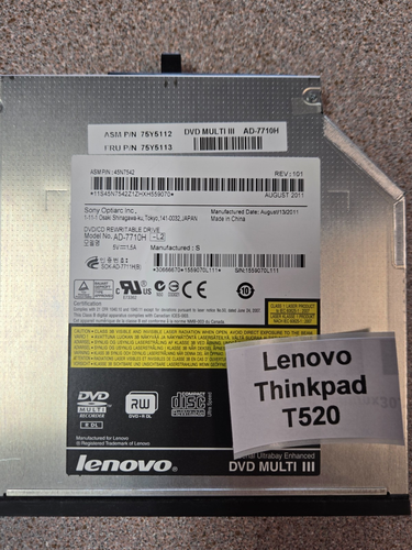 Lenovo Thinkpad T510 T520 T400 T410 T500 DVD-RW OPTICAL DRIVE TESTED US ...