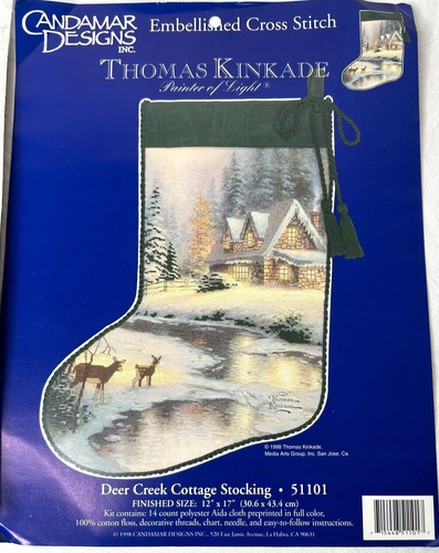 THOMAS KINKADE CROSS STITCH DEER CREEK COTTAGE STOCKING 51101 COMPLETE | eBay