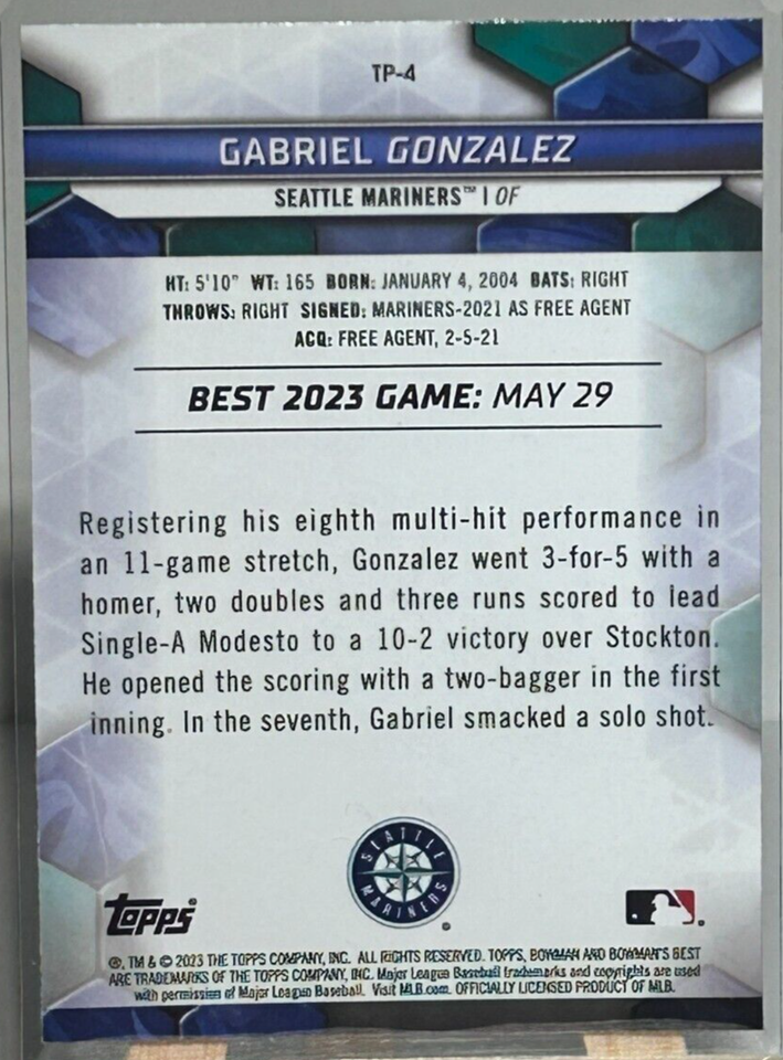 2023 Bowman's Best TP-4 Gabriel Gonzalez Seattle Mariners | eBay