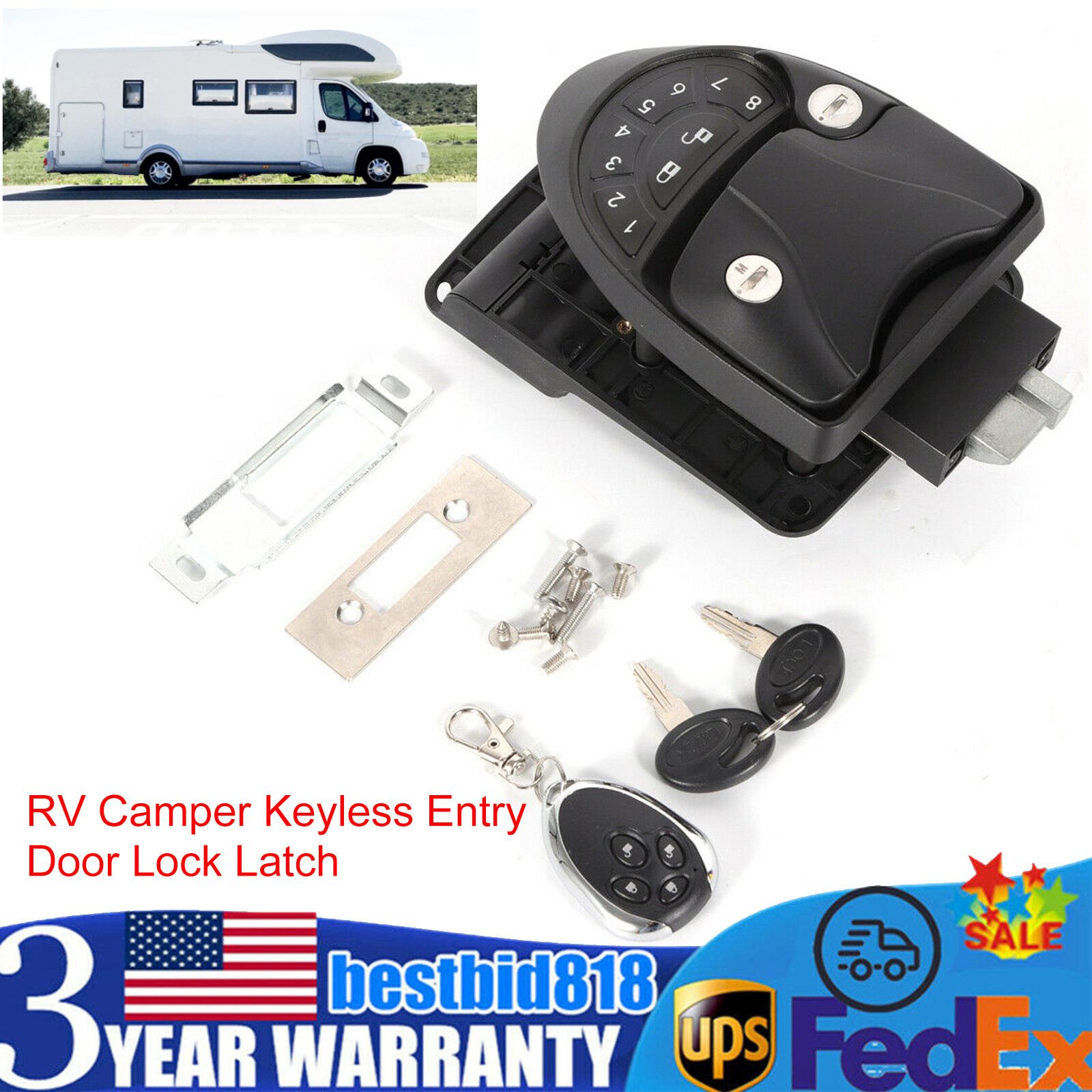 RV Camper Keyless Entry Door Lock Latch Handle Knob Keypad Deadbolt ...