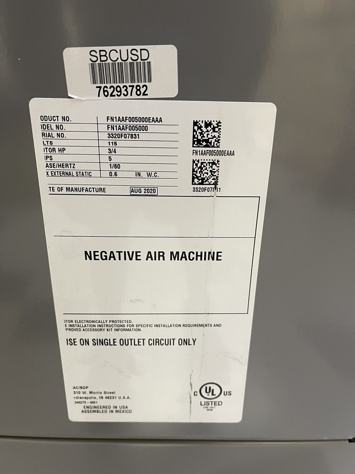 Carrier OptiClean™ Dual-Mode Air Scrubber & Negative Air Machine FN1AAF ...