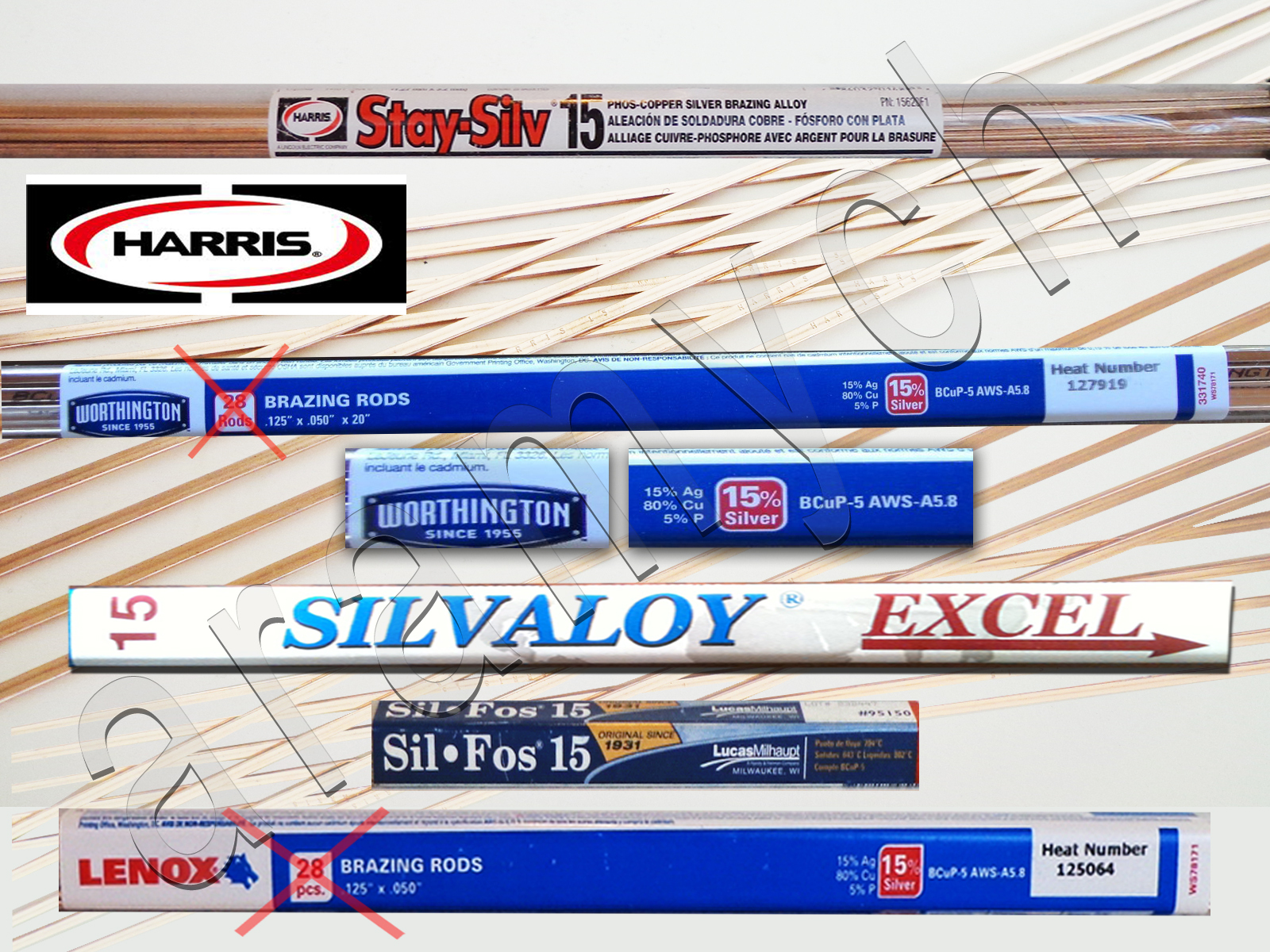 15% Silver Brazing Rods 3 RODS Sil-Fos, Worthington, Harris Stay-Silv ...