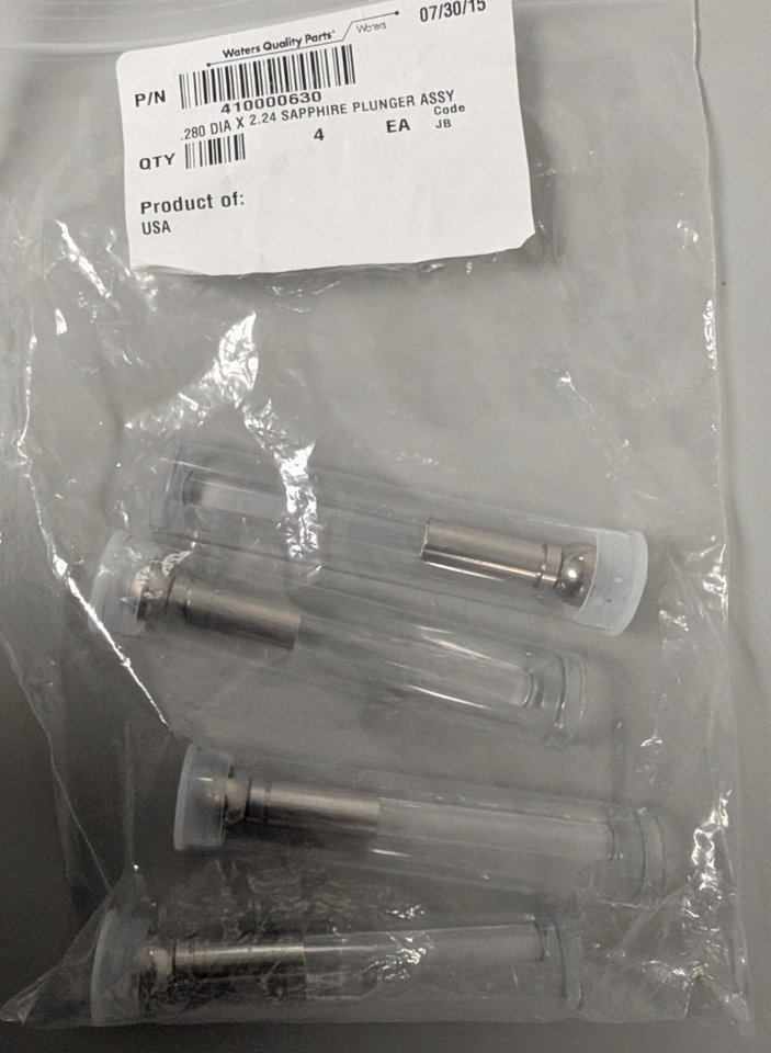 Waters Sapphire Plunger Assy 0.280 DIA x 2.24, HPLC, P/N 410000630, 4 ...