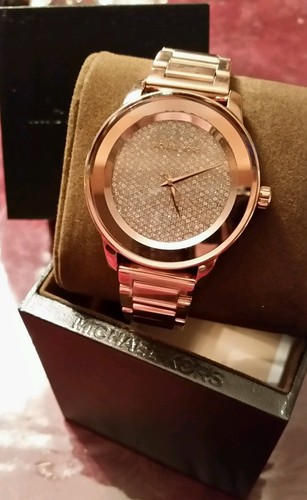 New Michael Kors Kinley Rose Gold Tone Crystal Pave Bling Dial Luxury ...