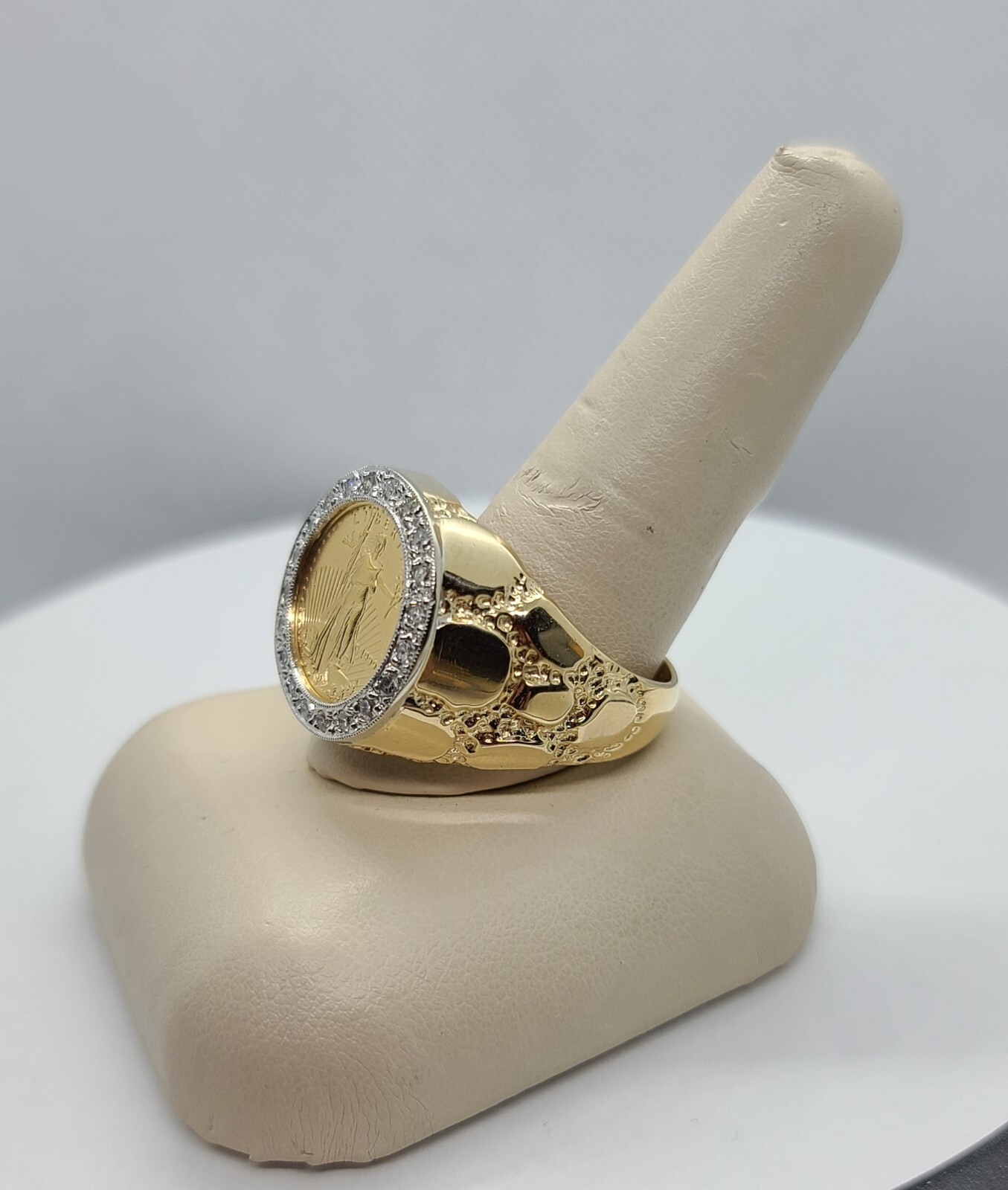 14k yellow gold diamond coin ring - Gem