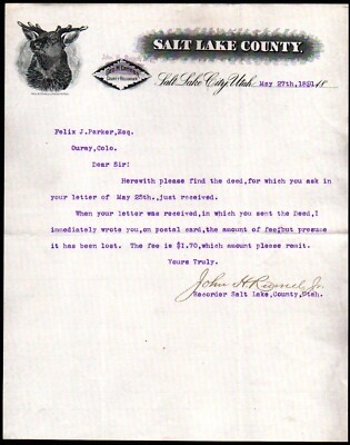 1891 Utah - Salt Lake County - Rare History Letter Head Bill | eBay