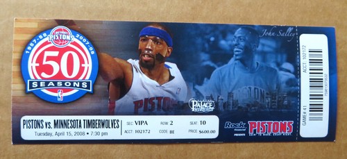Detroit Pistons VIP Ticket Stub Apr 15, 2008 - picturing the Richard ...