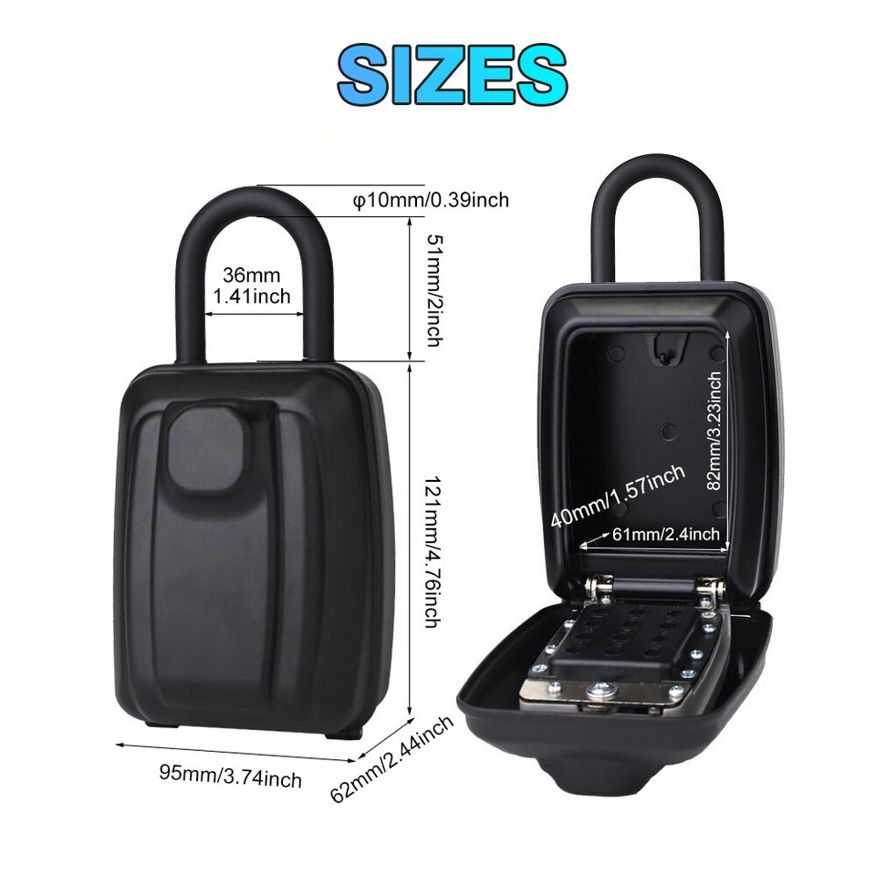Key Lock Box Push Button Lockbox 12 Digit Combination Hanging Key Lock ...