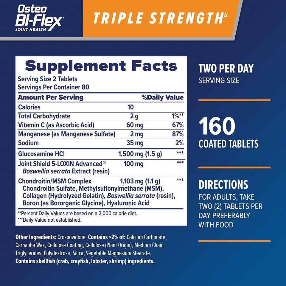 Osteo Bi-Flex Triple Strength Joint Health Dietary Supplements 160 ...